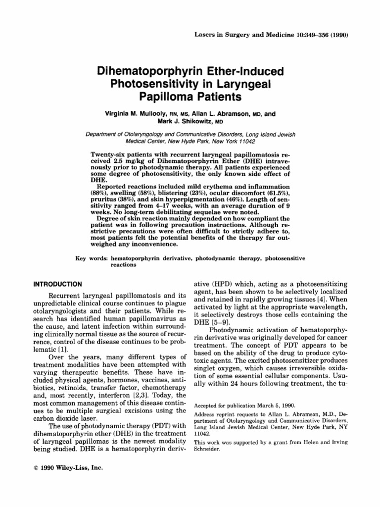 Dihematoporphyrin Ether-Induced Photosensitivity in Laryngeal Papilloma ...