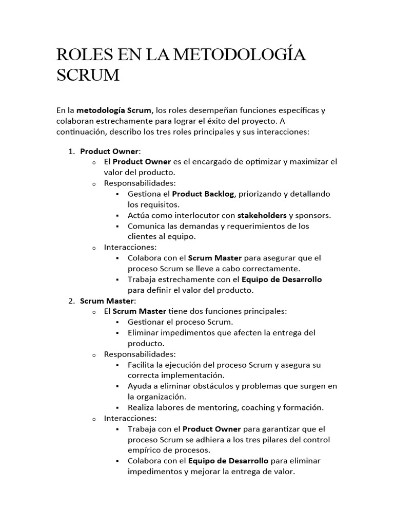Roles en La Metodología Scrum | PDF | Scrum (desarrollo de software) | Informática