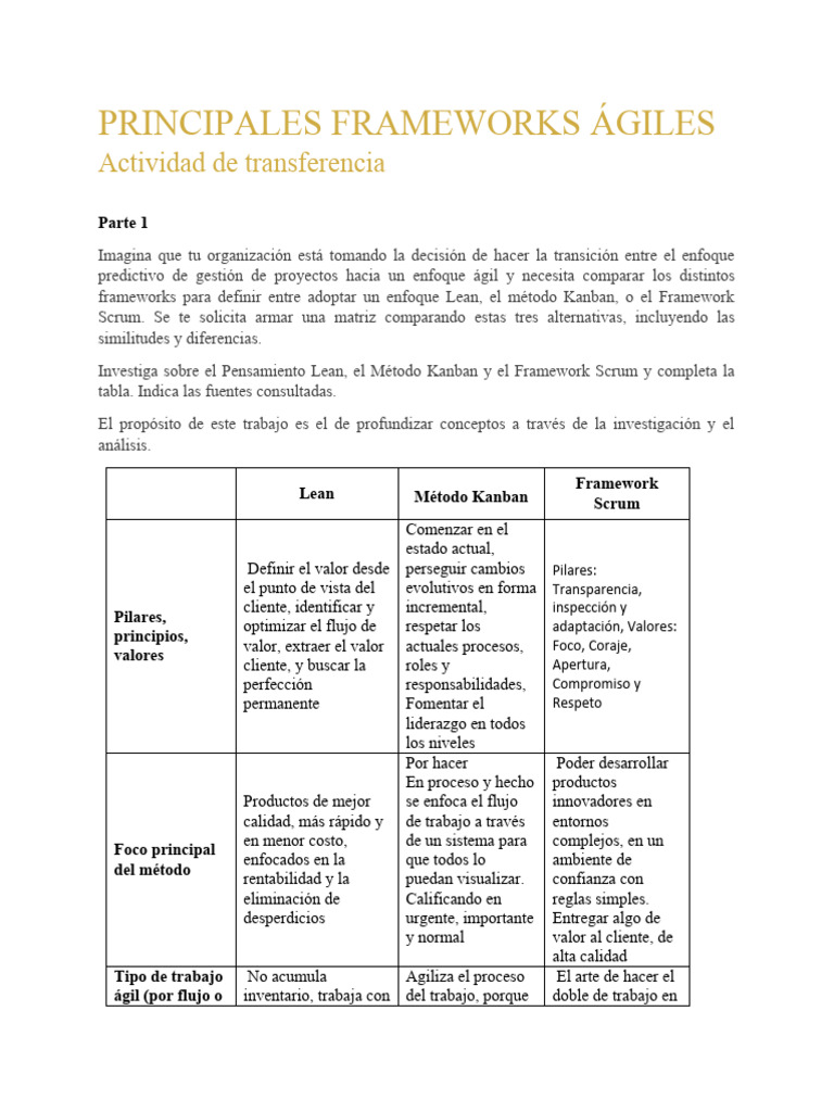 Principales Frameworks Ágiles | PDF | Lean Manufacturing | Business