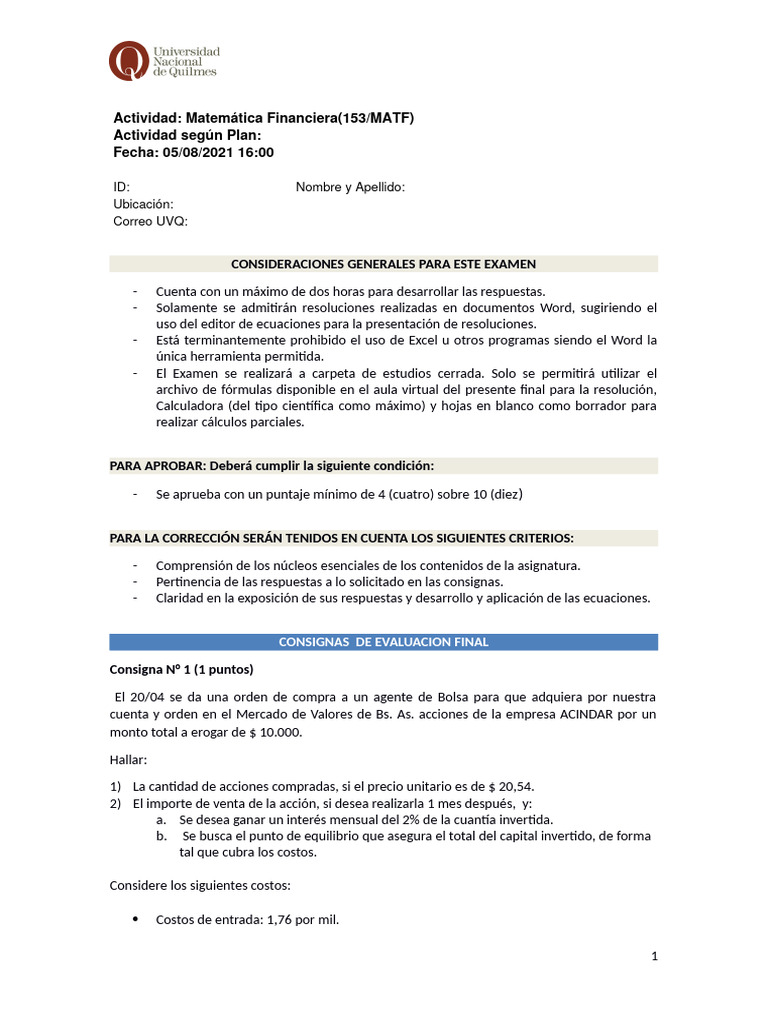 Final 2021 - Examen. MATF | PDF | Inflación | Economias