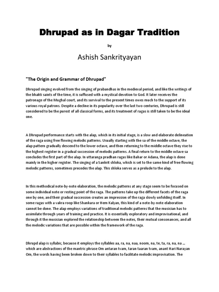 Dhrupad As in Dagar Tradition | PDF | Singing | Performing Arts