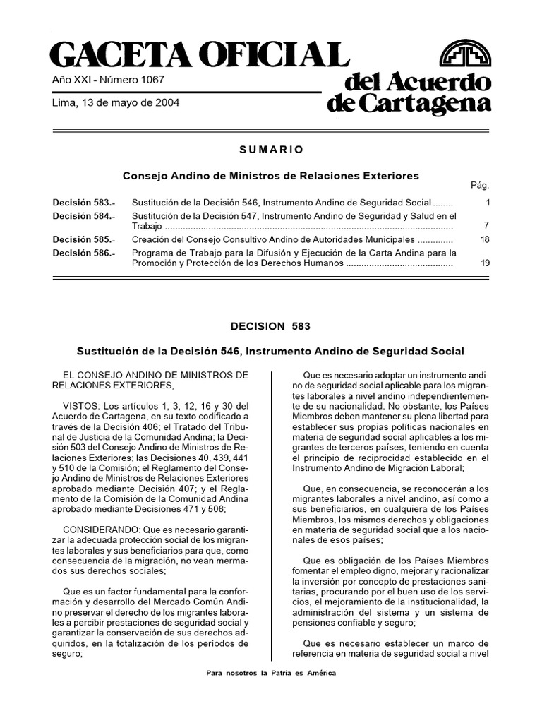 Decision 583 | PDF | Seguridad y salud ocupacional