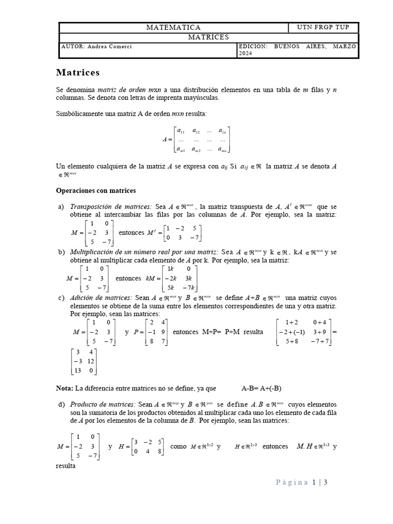 MATRICES 2024 | PDF | Matriz (Matemáticas) | Teoría del operador