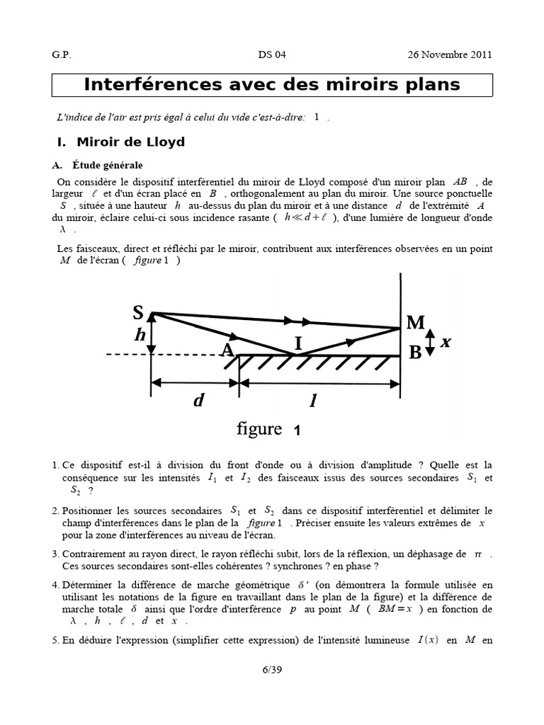 Interférences avec Miroirs de Fresnel et Lloyd | PDF | Miroir | Lumière