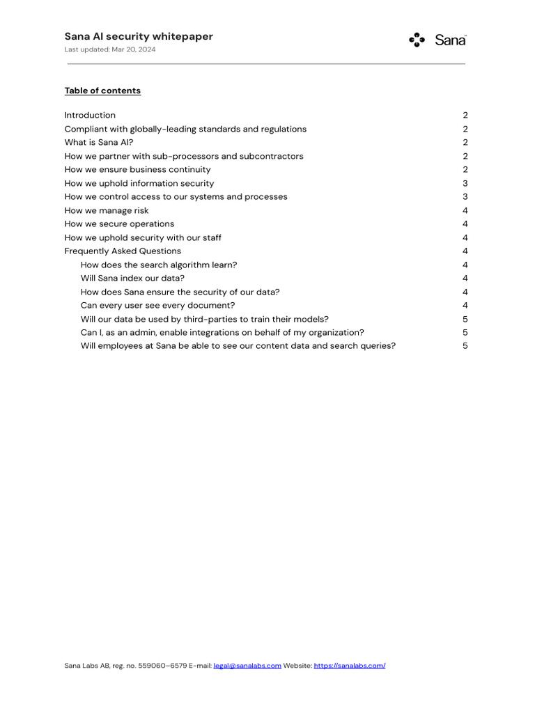 Sana AI Security Whitepaper | PDF | Information Security | Computer Security