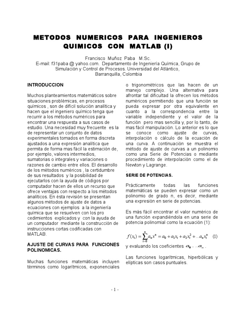 Metodos Numericos para Ingenieros Quimicos Con Matlab | PDF Metodos Numericos para Ingenieros Quimicos Con Matlab | PDF