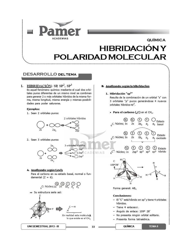 Tema 08 - Hibridación y Polaridad Molecular | PDF | Enlace químico | Polaridad química
