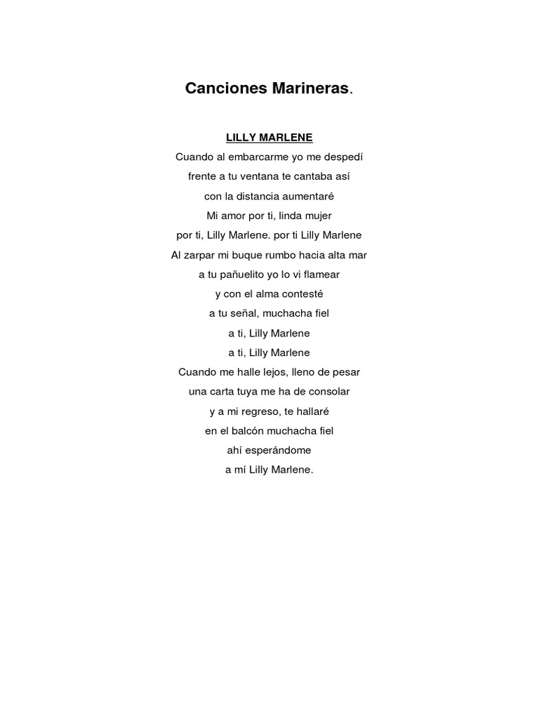 Canción Marinera: Lilly Marlene | PDF