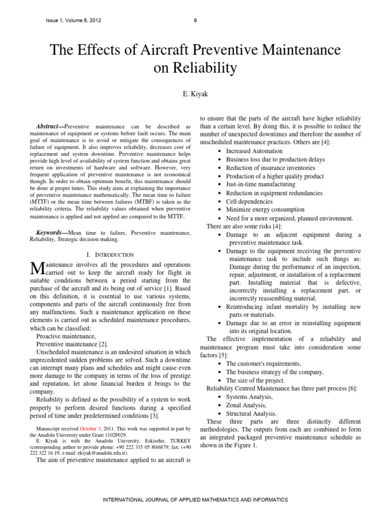 The Effects of Aircraft Preventive Maint | PDF | Probability ...