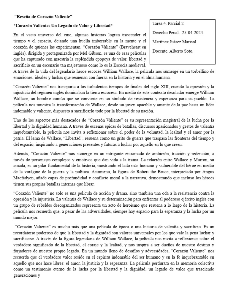 Legado de Libertad en Corazón Valiente | PDF | Valor