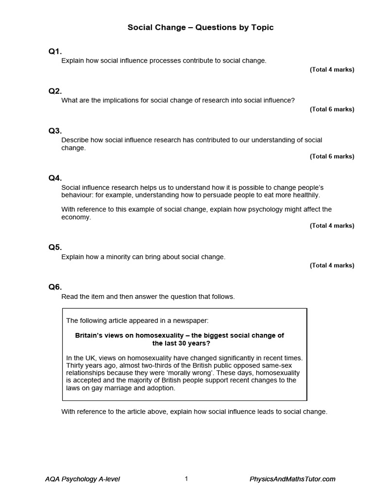 Social Influence and Social Change Questions | PDF | Obedience (Human ...