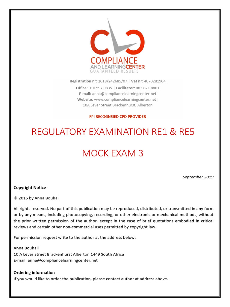 Mock Exam 3 RE Sep 2019 | PDF | Insurance | Deposit Account