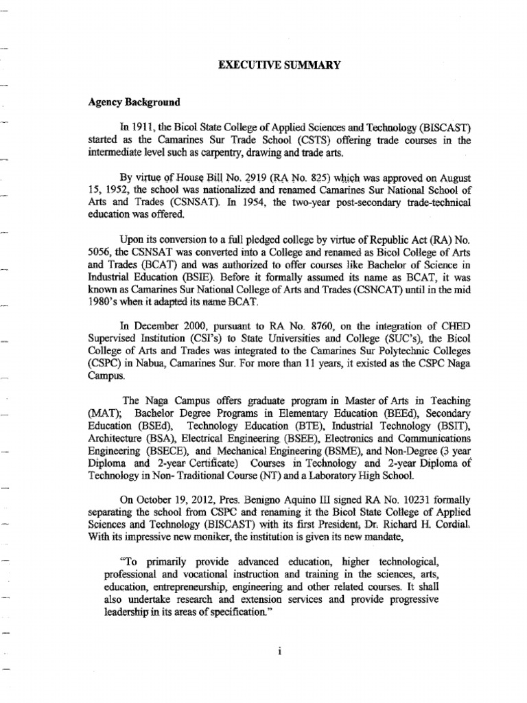 Bicol State College of Applied Sciences and Technology Executive ...