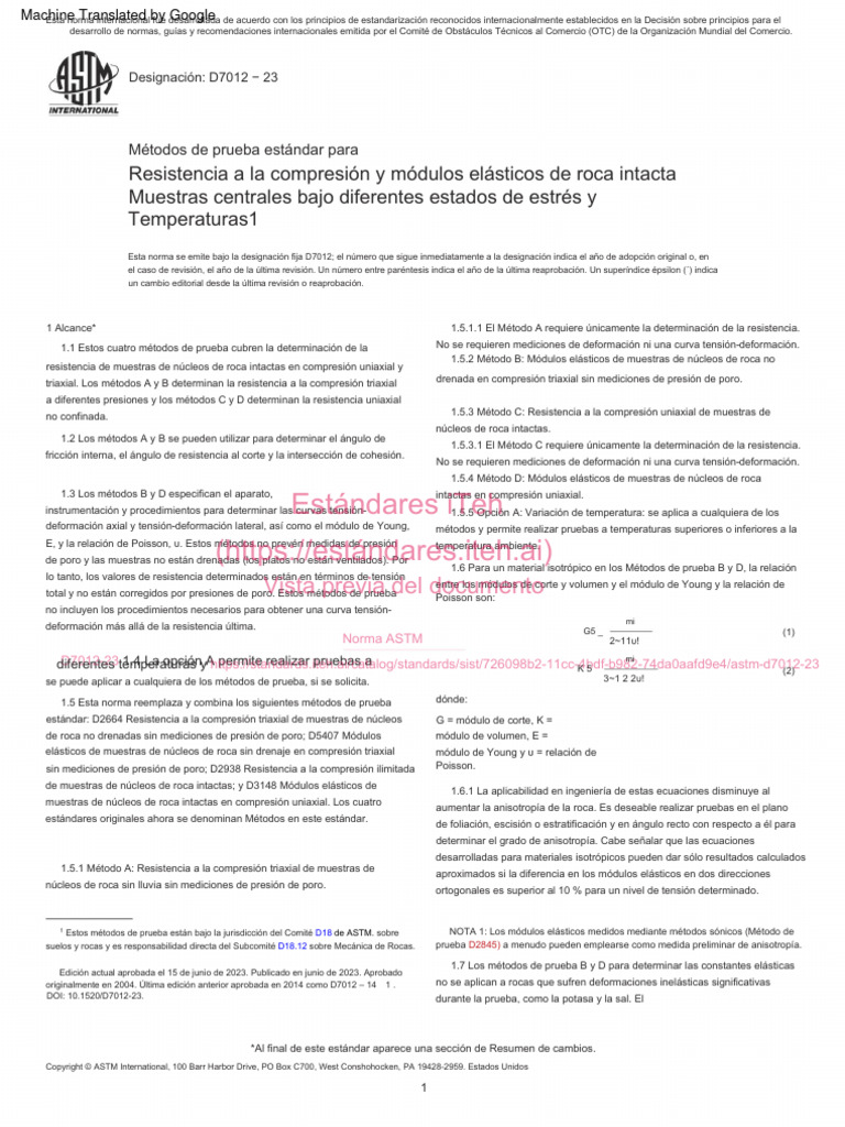 Astm-D7012-23 (Triaxial Rocas) | PDF | Deformación (ingeniería ...