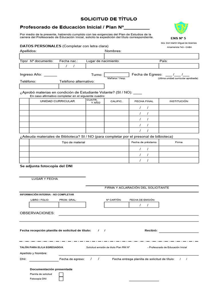 Formulario Solicitud Titulo Nivel Terciario 2019 | PDF | Documento de identidad | Gobierno y ...