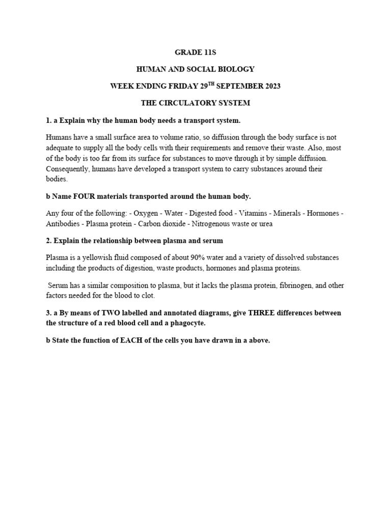 11S HSB Notes The Circulatory System | PDF | Lymph | Heart