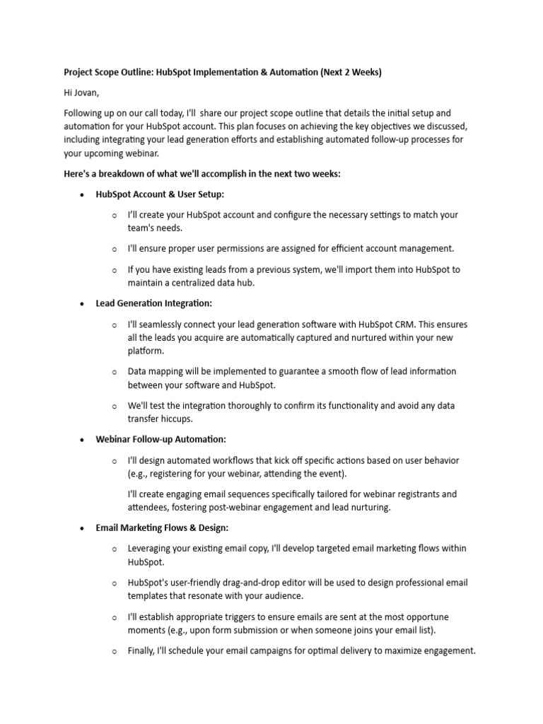 Project Scope Outline For Jovan | PDF | Automation | Human Communication