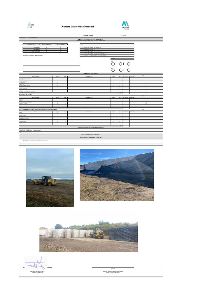 Reporte Diario de Obra PFV PARRONAL MAHEL - 17!04!24 | PDF