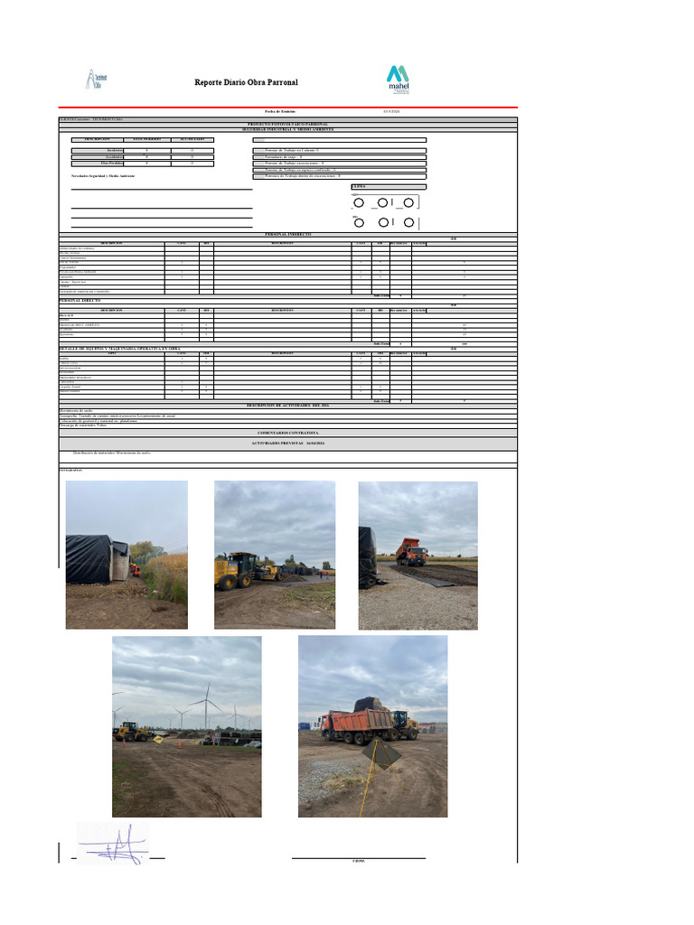 Reporte Diario de Obra PFV PARRONAL MAHEL - 15!04!24 | PDF