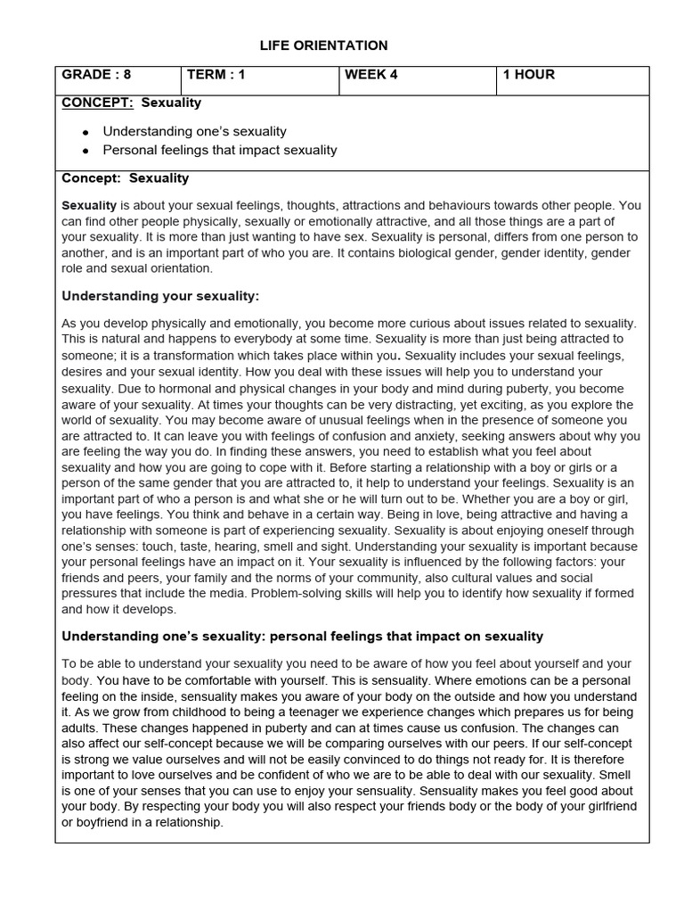 Grade 8 Term 1 2024 Week 4-6 WORKSHEET | PDF | Adolescence | Human ...