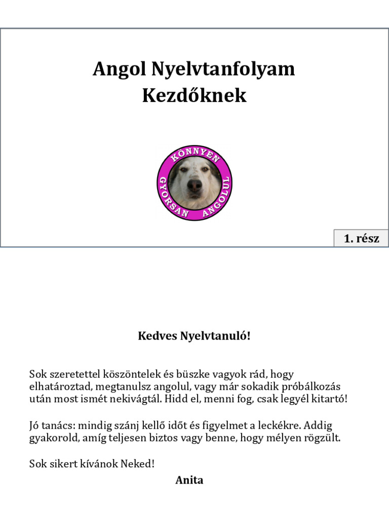 Rész Személyes Névmások, Létige, Állító Mondatok - To Be | PDF