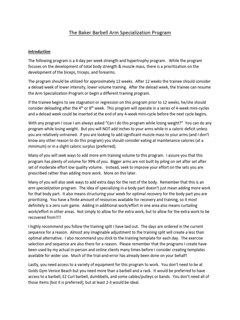 Arm Specialization Program | PDF | Strength Training | Weight Training