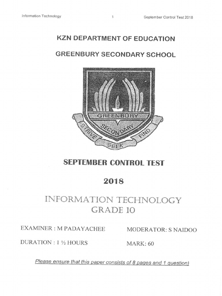 IT Sept QP & Memo 2018 Gr10 | PDF