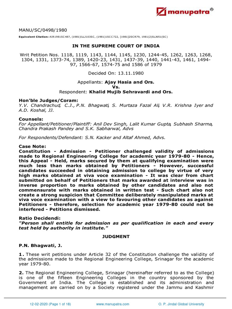 Ajay Hasia and Ors Vs Khalid Mujib Sehravardi and s800498COM634569 | PDF | Corporations ...