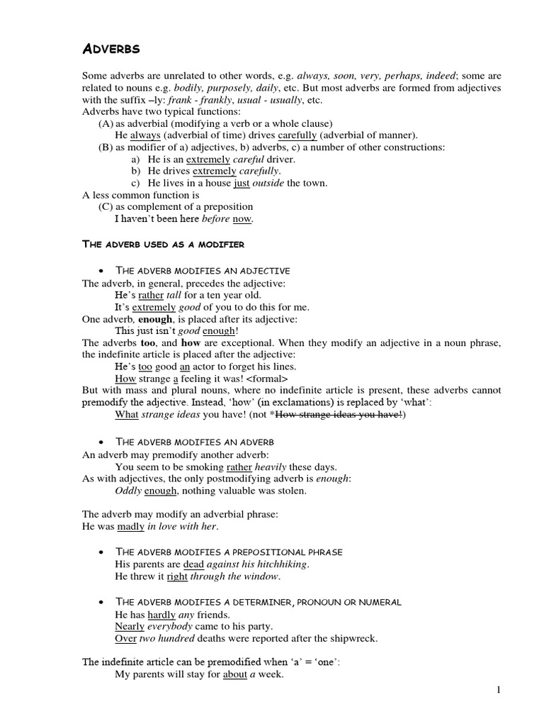 Adverbs - Lecture | PDF | Adverb | Preposition And Postposition