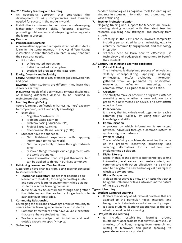 Group 1-21st Century Teaching and Learning (Handouts) | PDF | Learning | Educational Technology