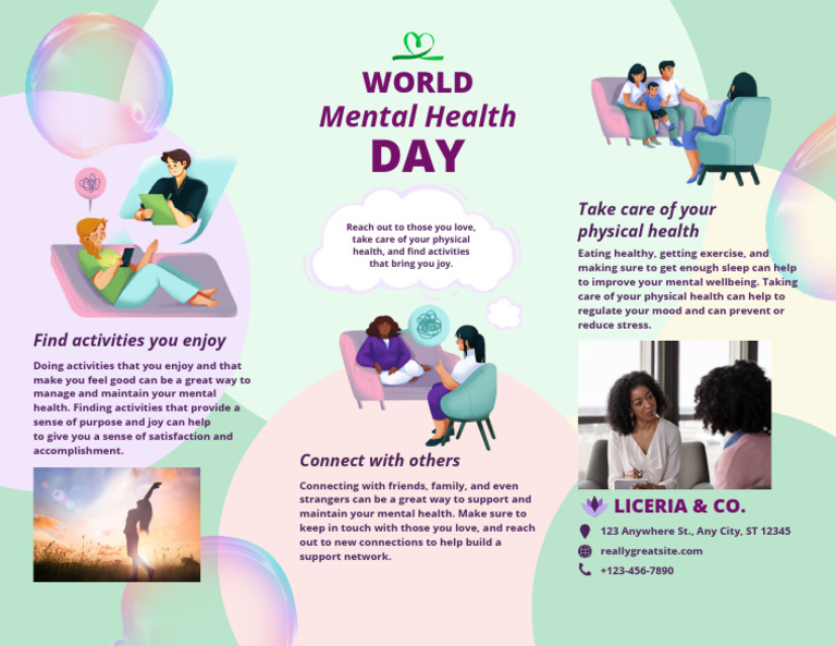 Green and Purple Modern World Mental Health Day Trifold Brochure | PDF ...