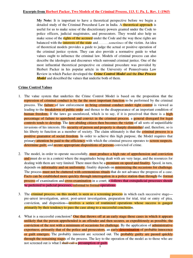 Crime Control vs. Due Process Models | PDF | Guilt (Law) | Prosecutor