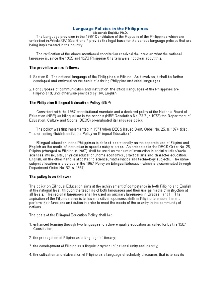 Language Policies in the Philippines | Philippines | Multilingualism