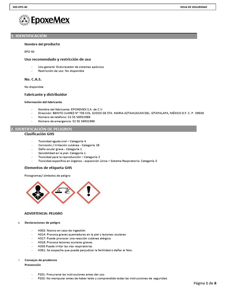 Hoja de Seguridad EPO 40 | PDF