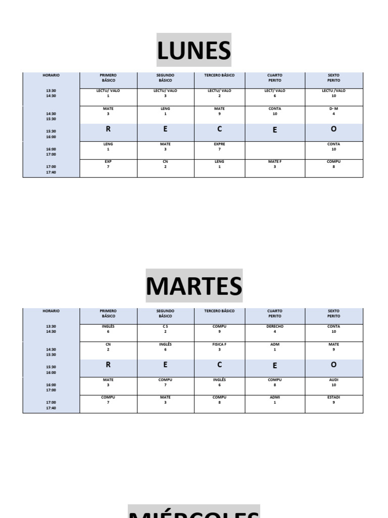HORARIO DE VESPERTINA Abril | PDF