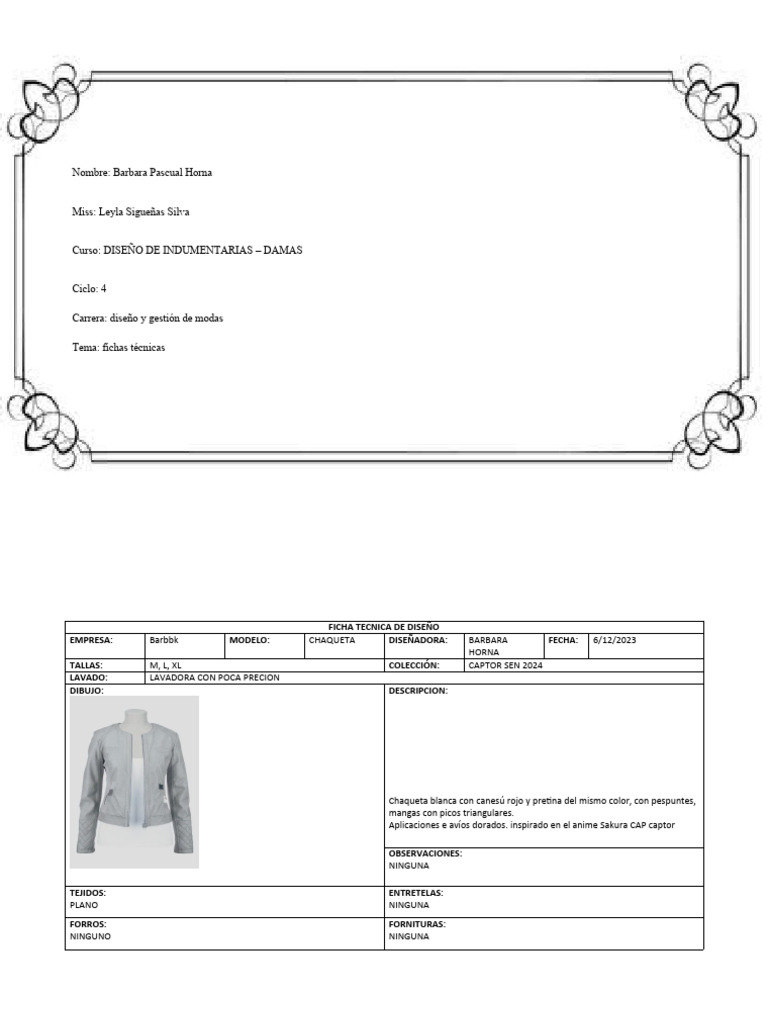 Ficha Tecnica de Diseño | Descargar gratis PDF | Textiles | Ropa