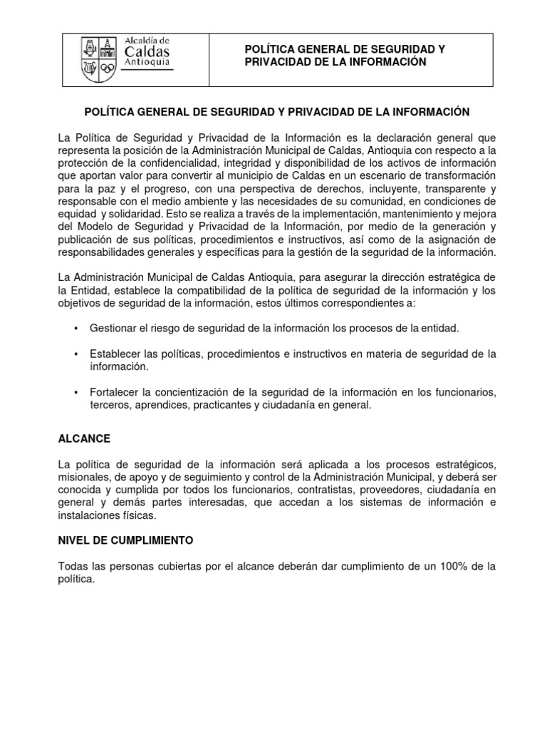 35735-politica-seguridad-y-privacidad-de-la-informacion-2020_compressed | PDF | Seguridad de ...