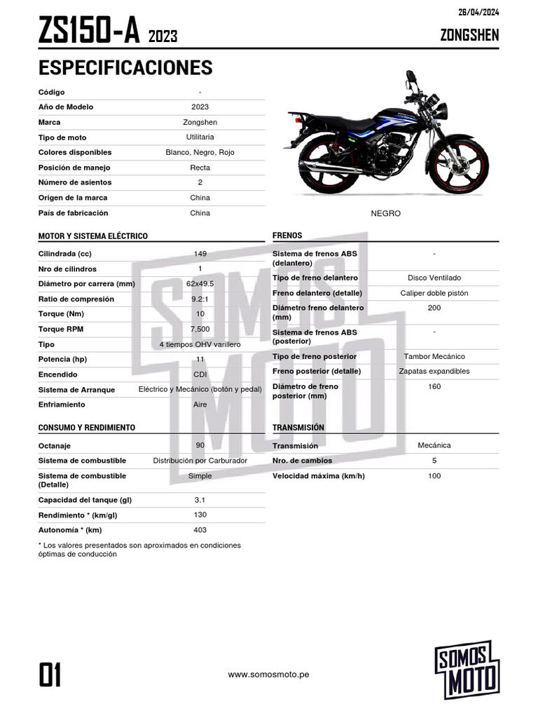 zs150 A 2023 - Zongshen - Negro 26 04 2024 | PDF | Motocicleta | Estilos de carrocería