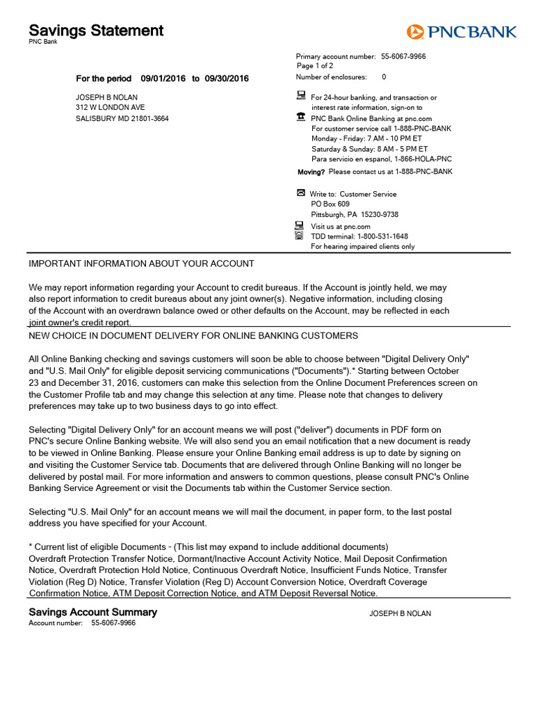 PNC Statement | PDF | Banks | Overdraft