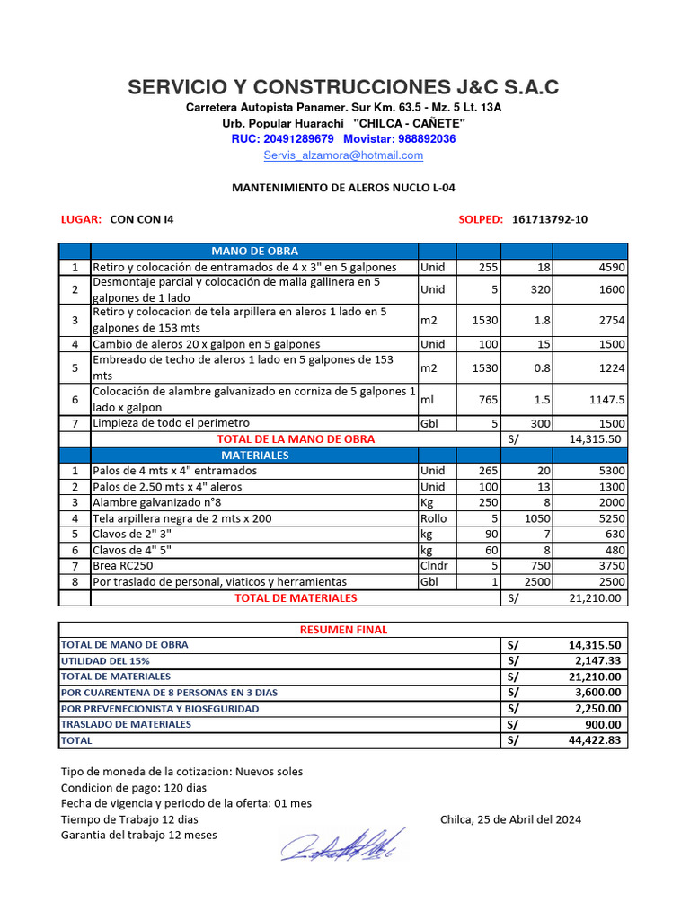 Con Con I4 - Mantenimiento de Aleros L-04!20!04-24 | PDF