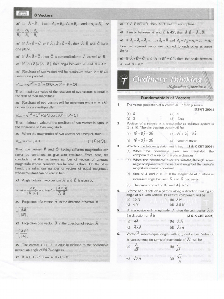 1 - Fundamentals of Vectors | PDF | Euclidean Vector | Angle