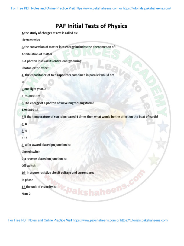 PAF Past Papers of GDP1 | PDF | Waves | Wavelength