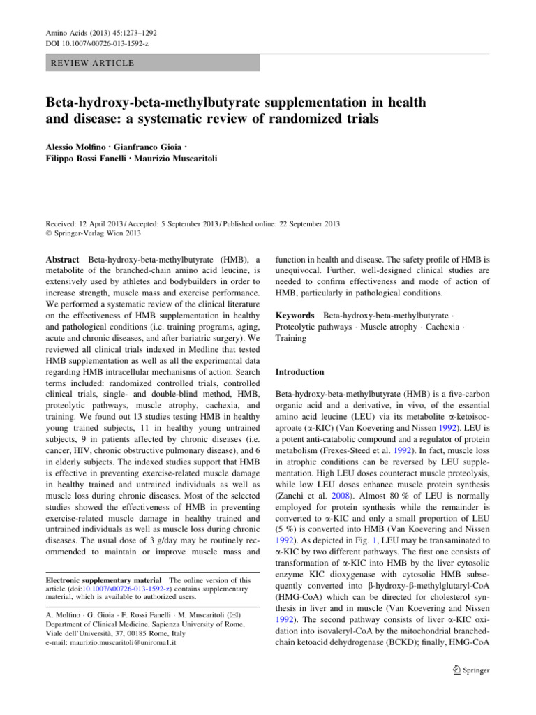 Beta-Hydroxy-Beta-Methylbutyrate Supplementation in Health and Disease ...