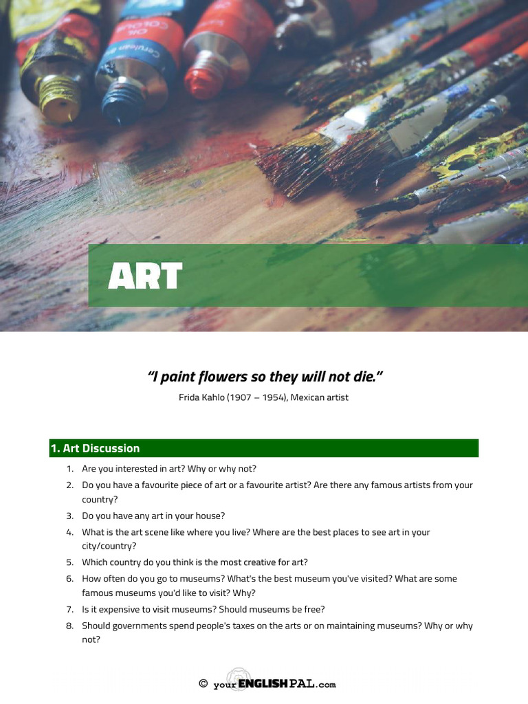 ESL Art Lesson Plan and Vocabulary | PDF | Noun | Paintings