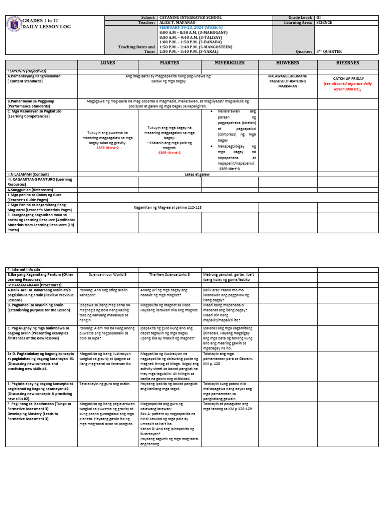 DLL - Science 3 - Q3 - W4.1 | PDF
