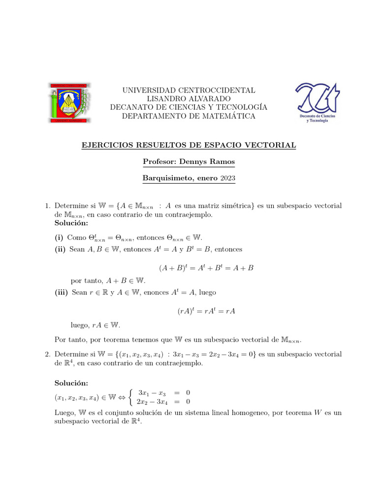 ejercicios resueltos de EV 2023 | PDF | Base (álgebra lineal) | Espacio vectorial