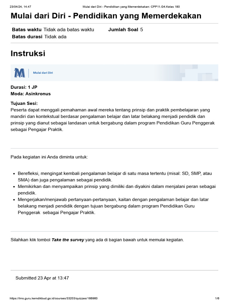 Mulai Dari Diri - Pendidikan Yang Memerdekakan - CPP11.G4.Kelas 180 | PDF