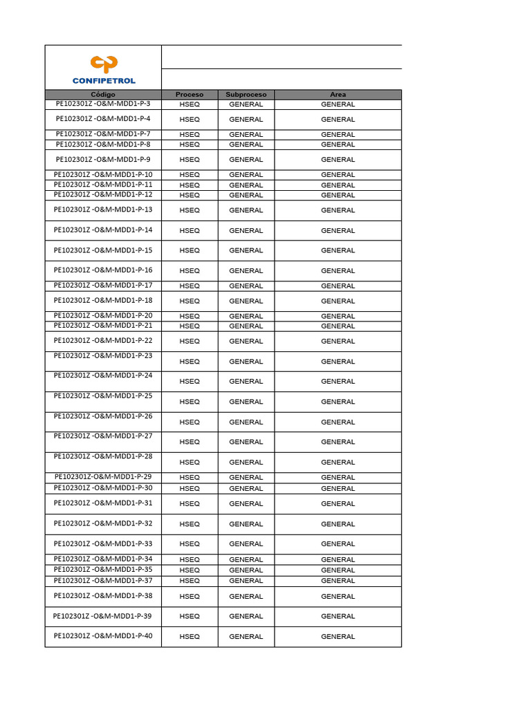 HSEQ-GCA1-F-10 Listado Maestro de Documentos - V1 - Lote Z69 | PDF ...