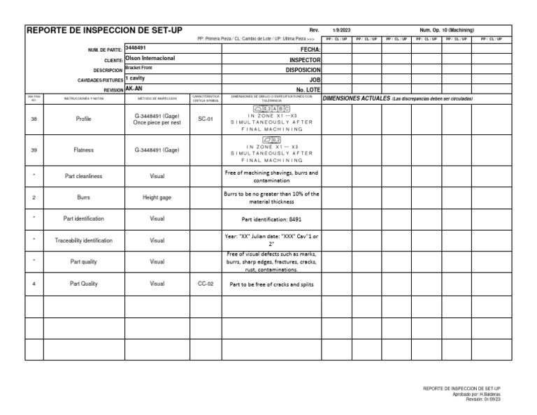 REPORTE DE INSPECCION DE SET-UP | PDF