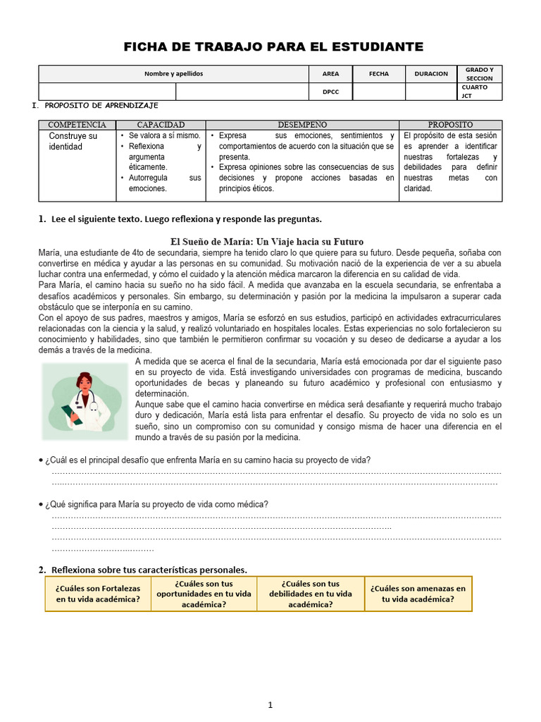 UNIDAD 1 - FICHA - SEM 2 - DPCC 4°-1 | PDF | Las emociones | Medicina